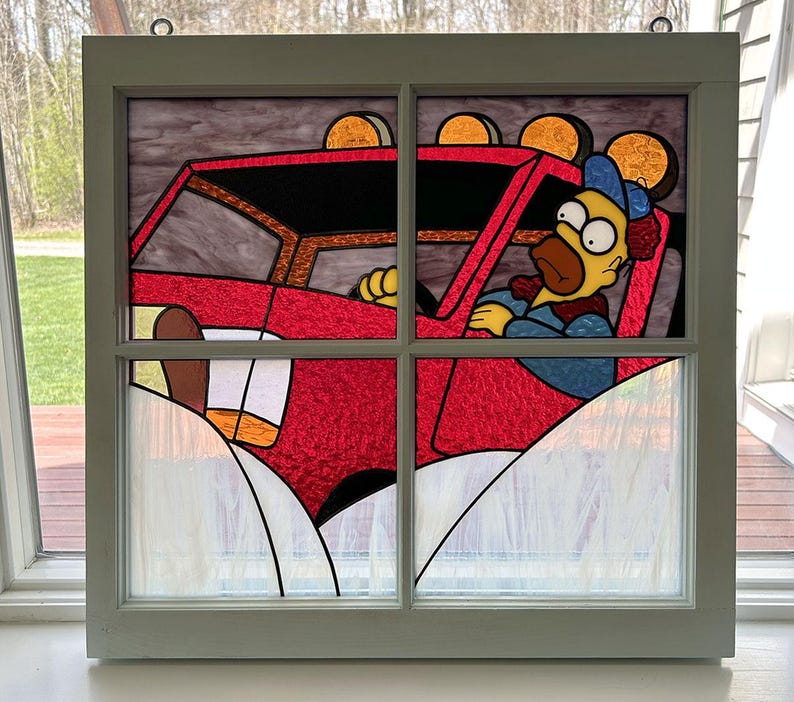 The Simpsons Homer Mr. Plow Stained Glass 4 Panel Window - Etsy