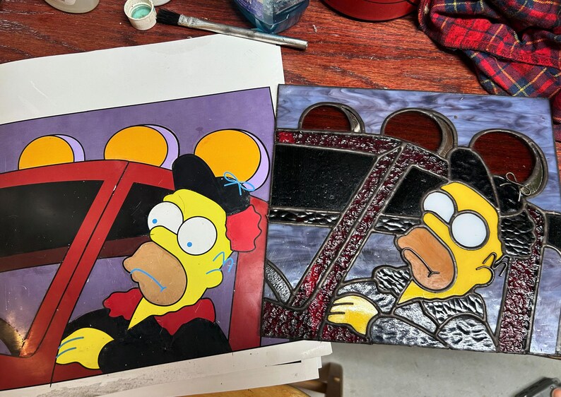 The Simpsons Homer Mr. Plow Stained Glass 4 Panel Window - Etsy