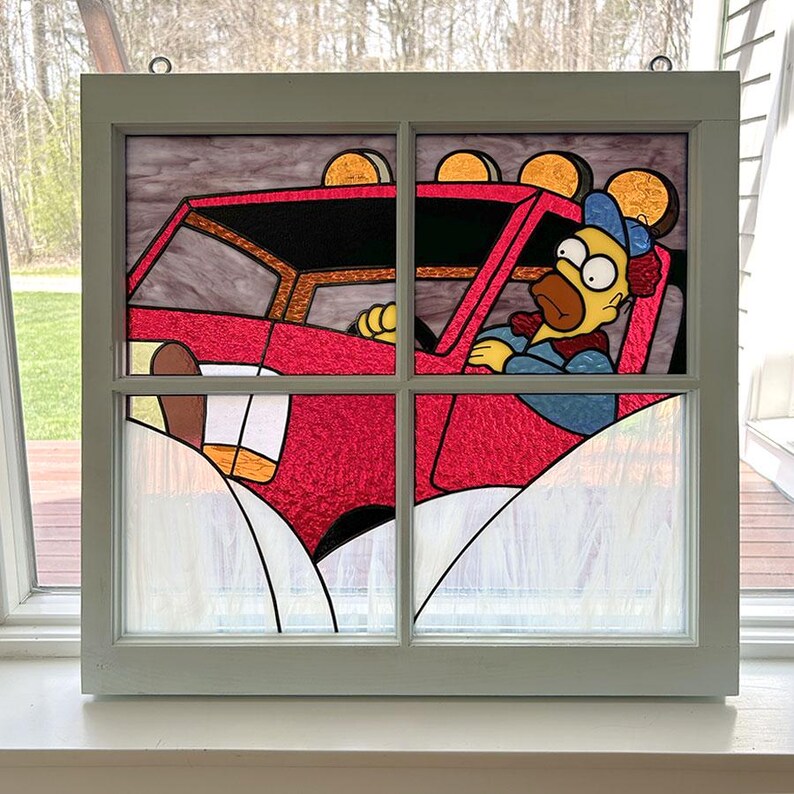 The Simpsons Homer Mr. Plow Stained Glass 4 Panel Window - Etsy