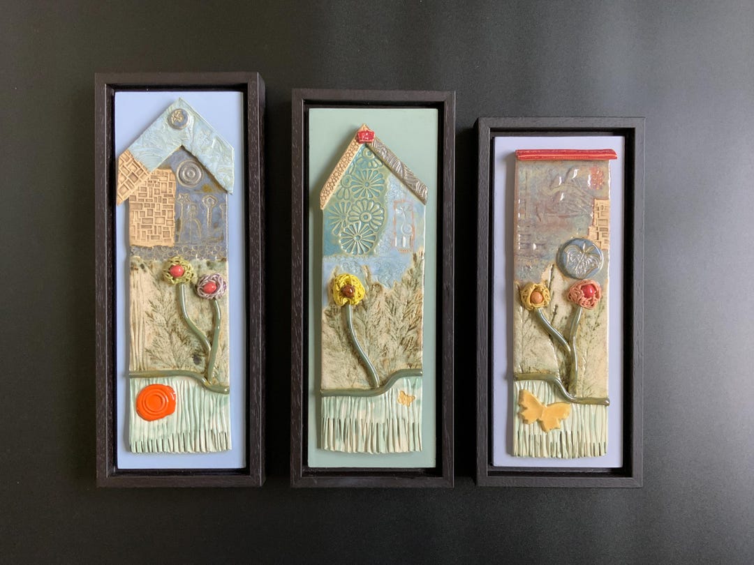 Pottery Wall Art Triptych Tiles - 6”X15” Aprox. Framed Set - Etsy