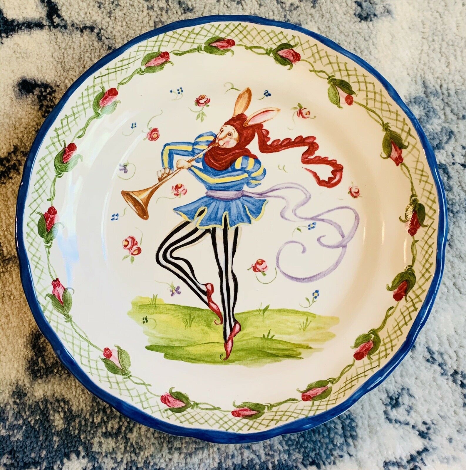 Vintage Pamela Silin-palmer Dancing Bunny Rabbit Bowl Dish Scalloped ...