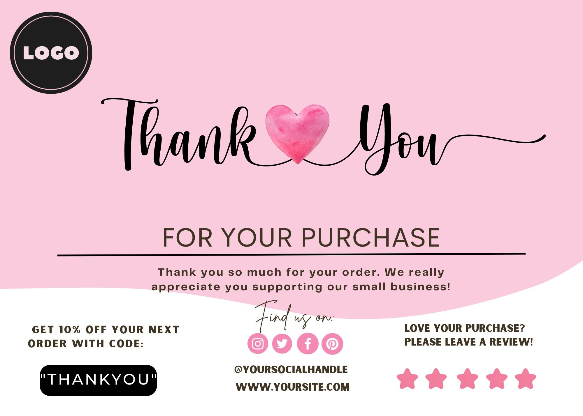 Thank You for Your Order Card Template Thank You Card Template Business ...