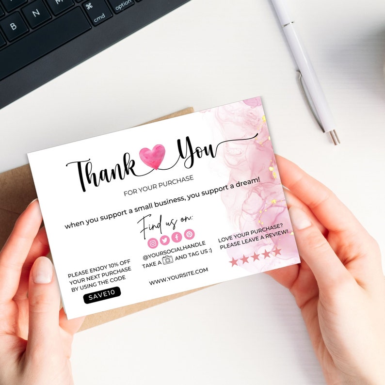 Personalized Thank You Card for Small Business: Cute Watercolor ...