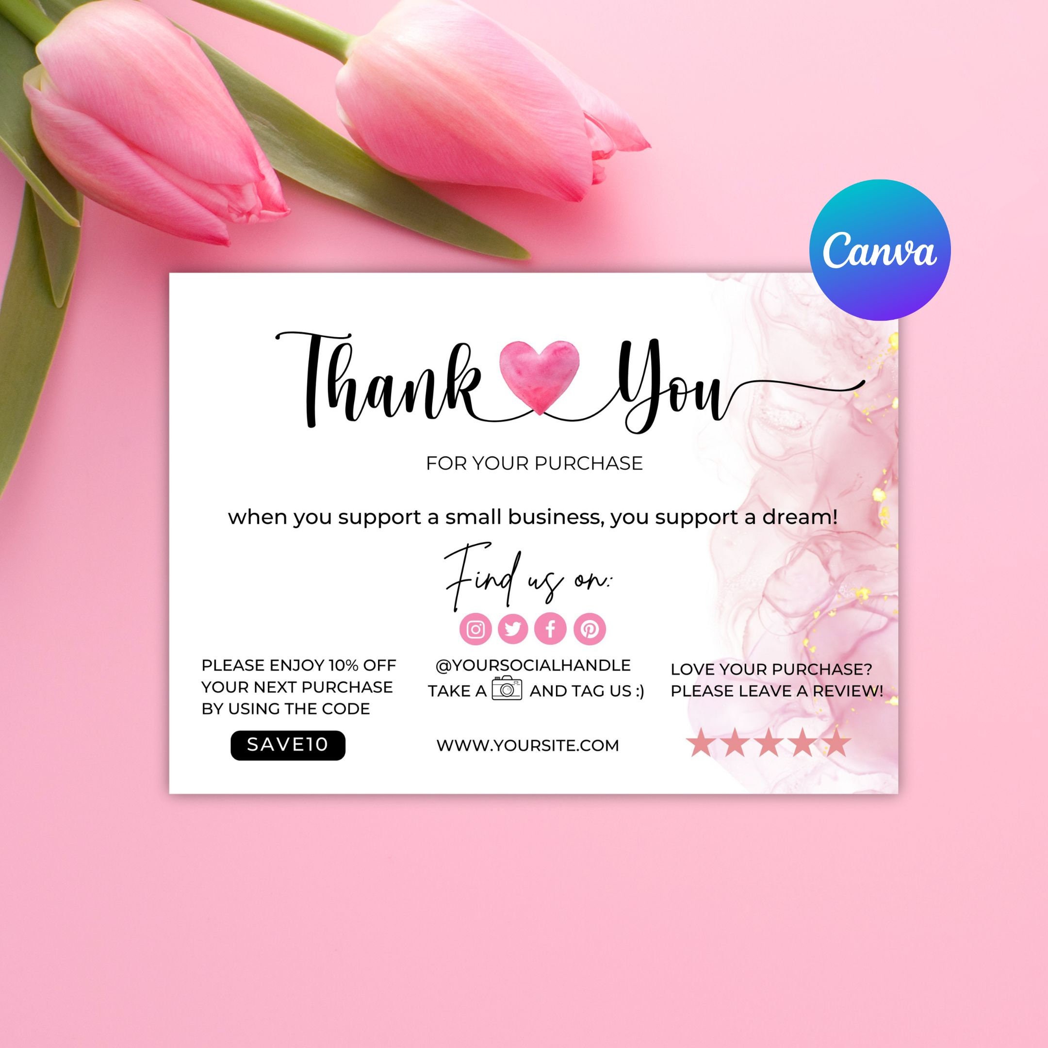 Personalized Thank You Card for Small Business: Cute Watercolor ...