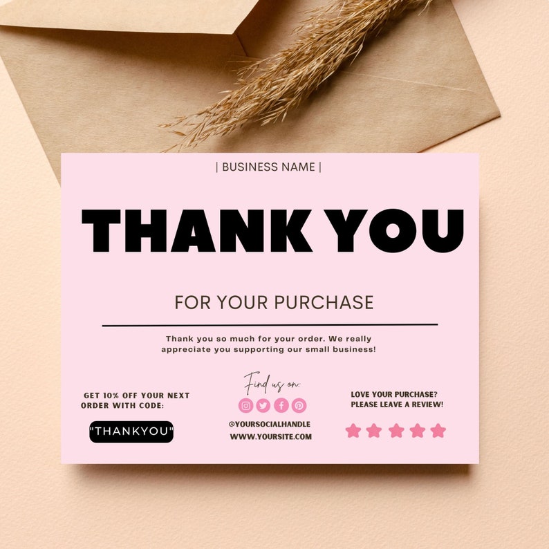 SIMPLE MODERN Thank You for Your Order Card Template | Thank You Card ...