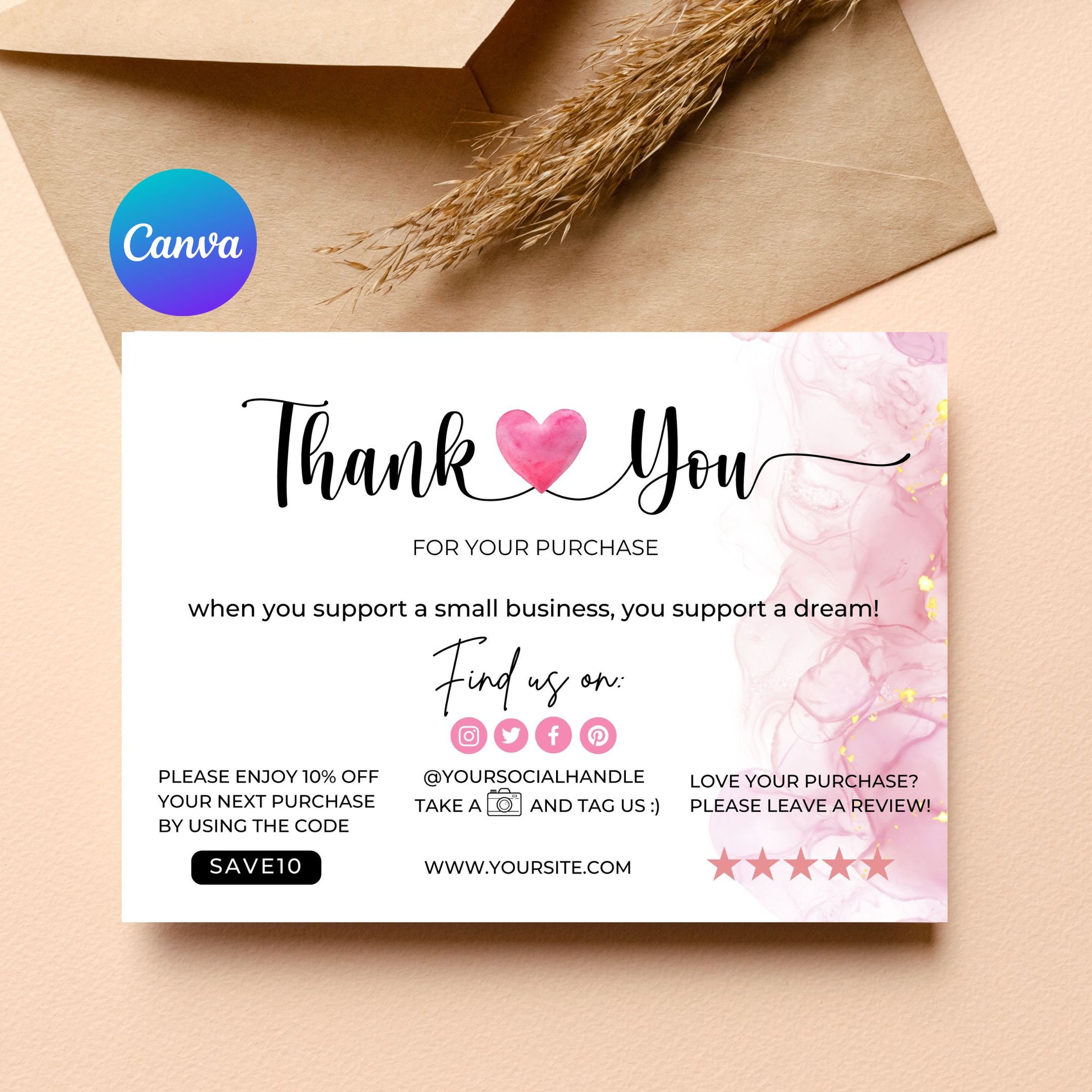 Personalized Thank You Card for Small Business: Cute Watercolor Editable Card Template on Etsy ...