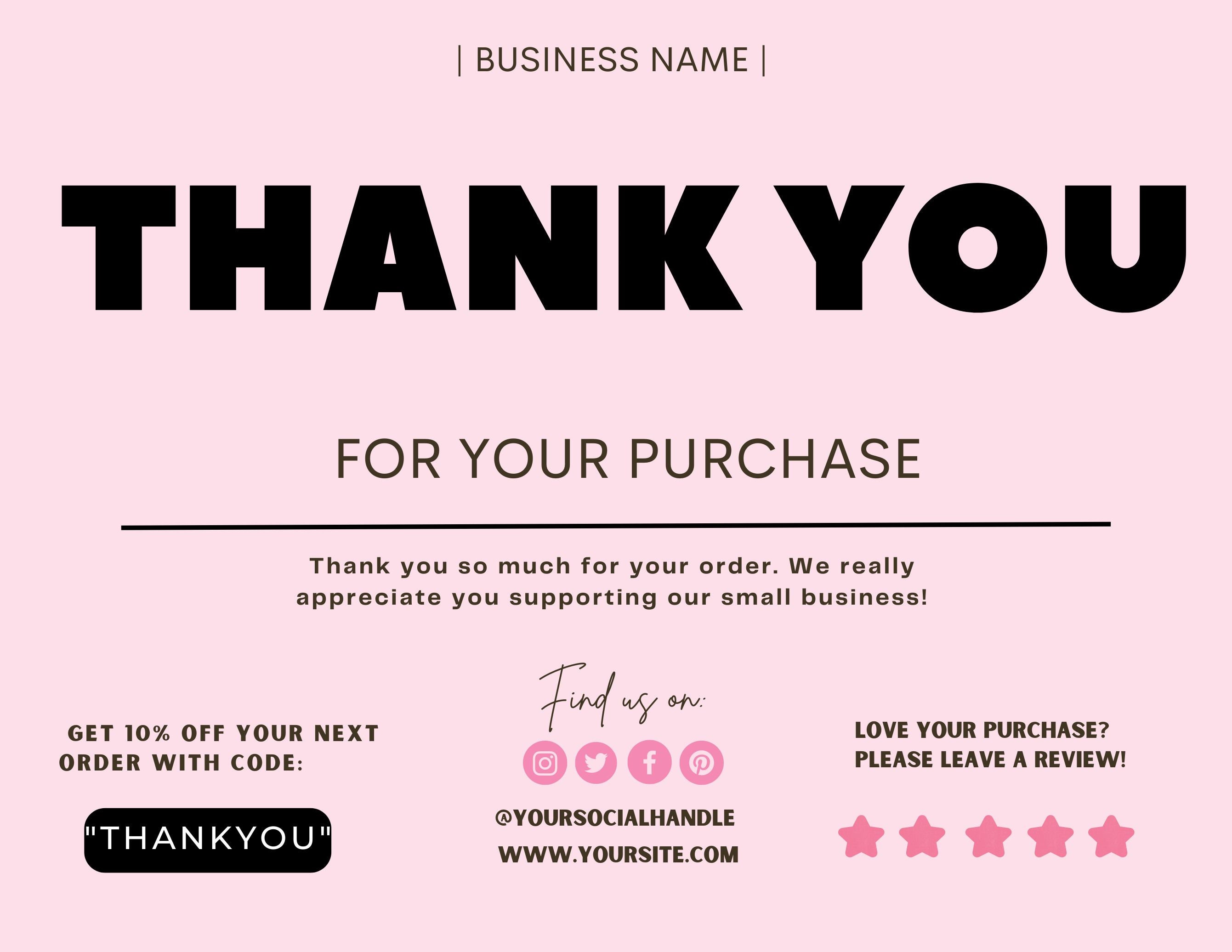 SIMPLE MODERN Thank You for Your Order Card Template | Thank You Card ...