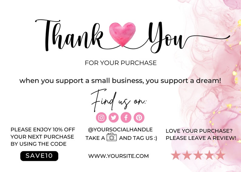 Personalized Thank You Card for Small Business: Cute Watercolor ...