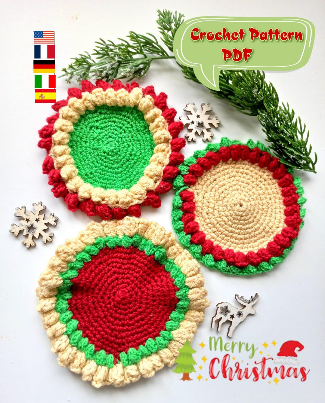 Crochet Christmas Coaster Pattern – Easy Beginner PDF Tutorial ...