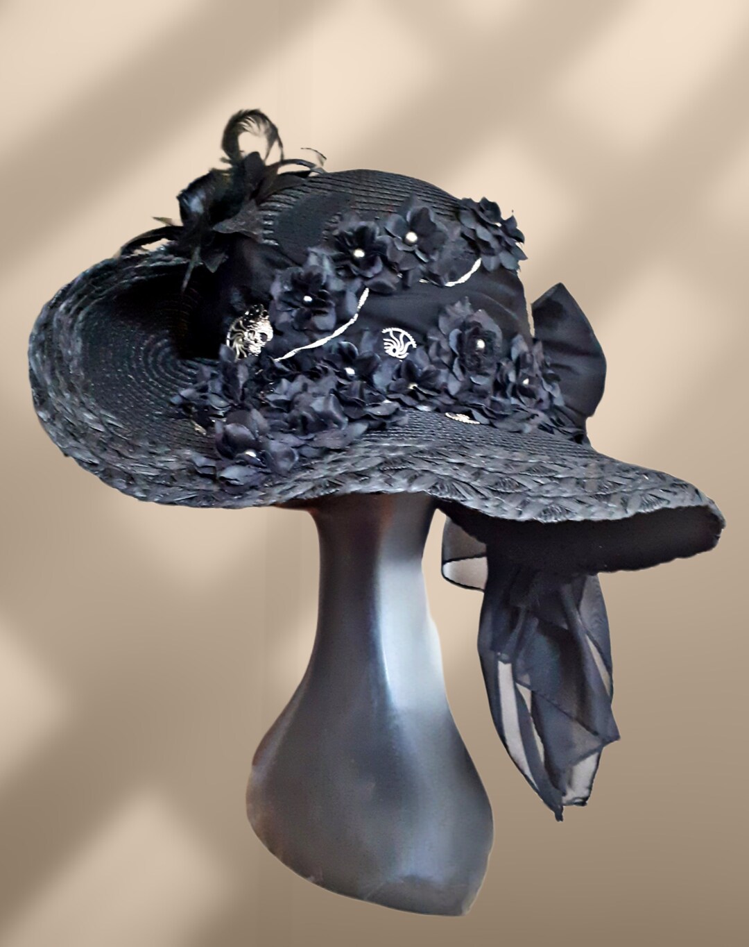 Gothic Steampunk Black Floral Capeline With Hand-embroidered - Etsy