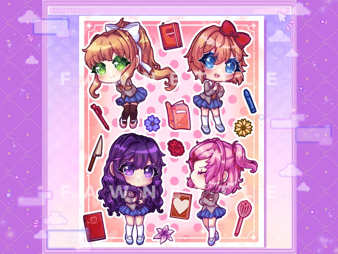 Doki Doki Literature Club Chibi Monika, Sayori, Yuri, Natsuki ...