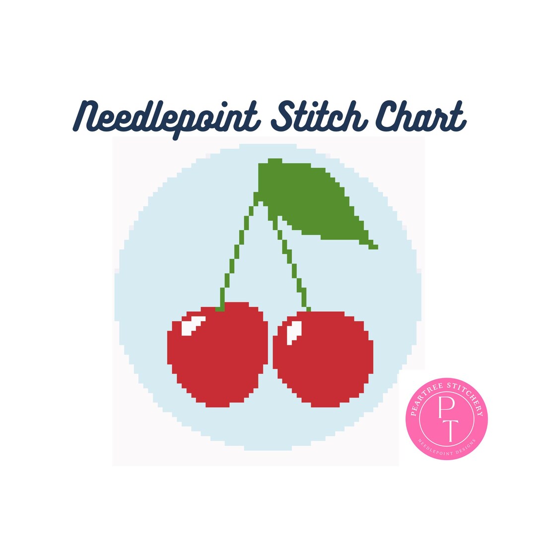 Cherries Needlepoint Canvas Stitch Guide - DIGITAL DOWNLOAD, Fruit ...