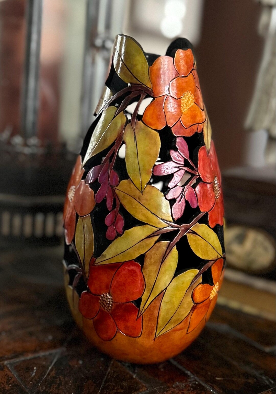 Pear Gourd With Stem Orange Flowers Trailing Leaves - Etsy