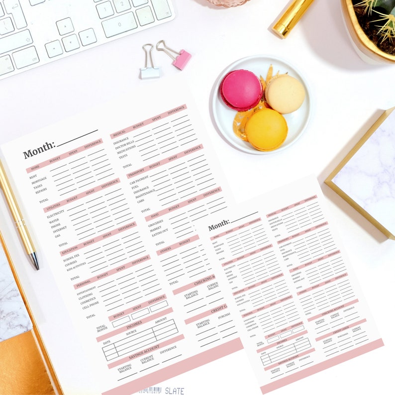 MONTHLY BUDGET PLANNER - English/spanish - A4/A5 - Rose/gray - Instant ...