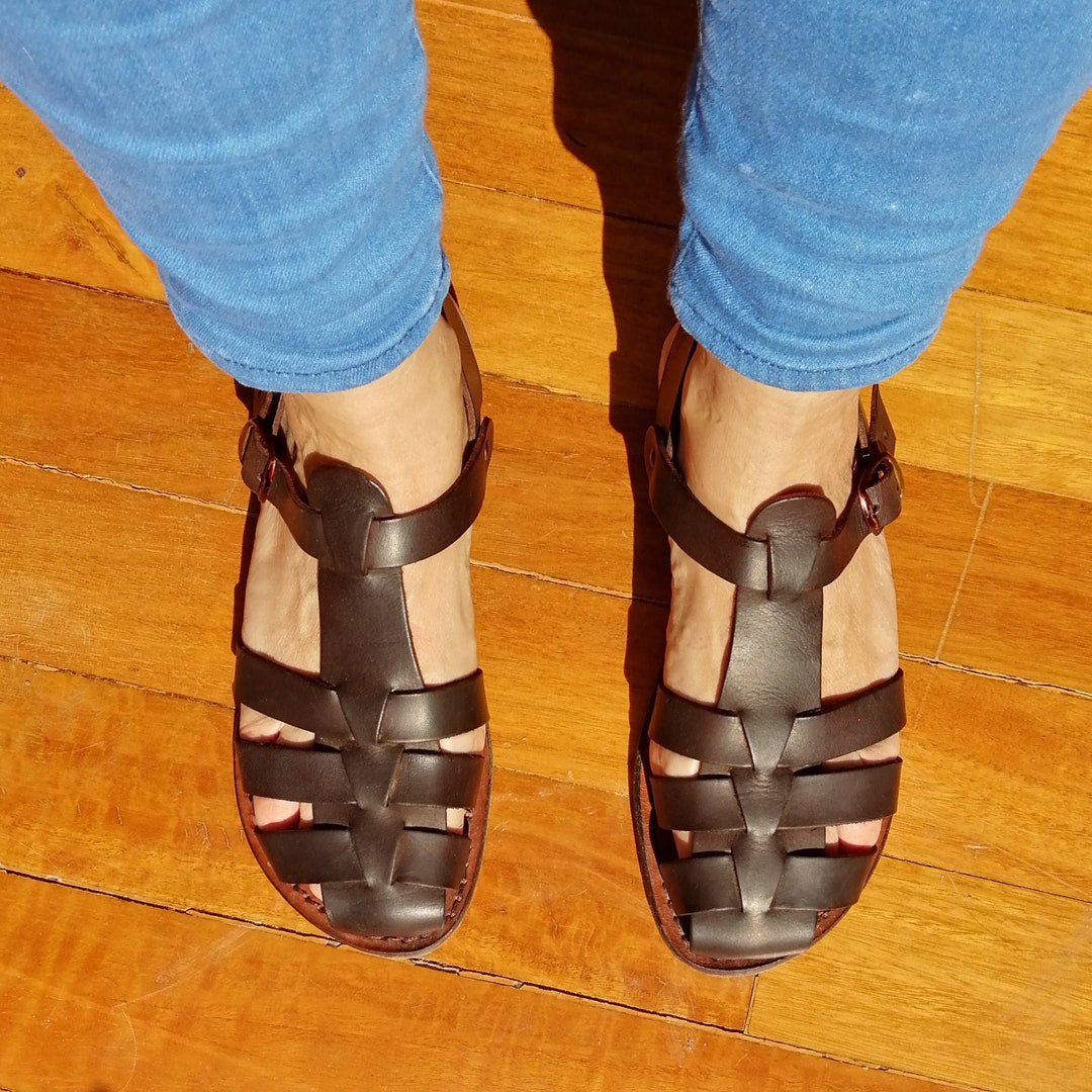 Dark Brown Flat Sandals for Women Real Leather Handmade in Italy ...