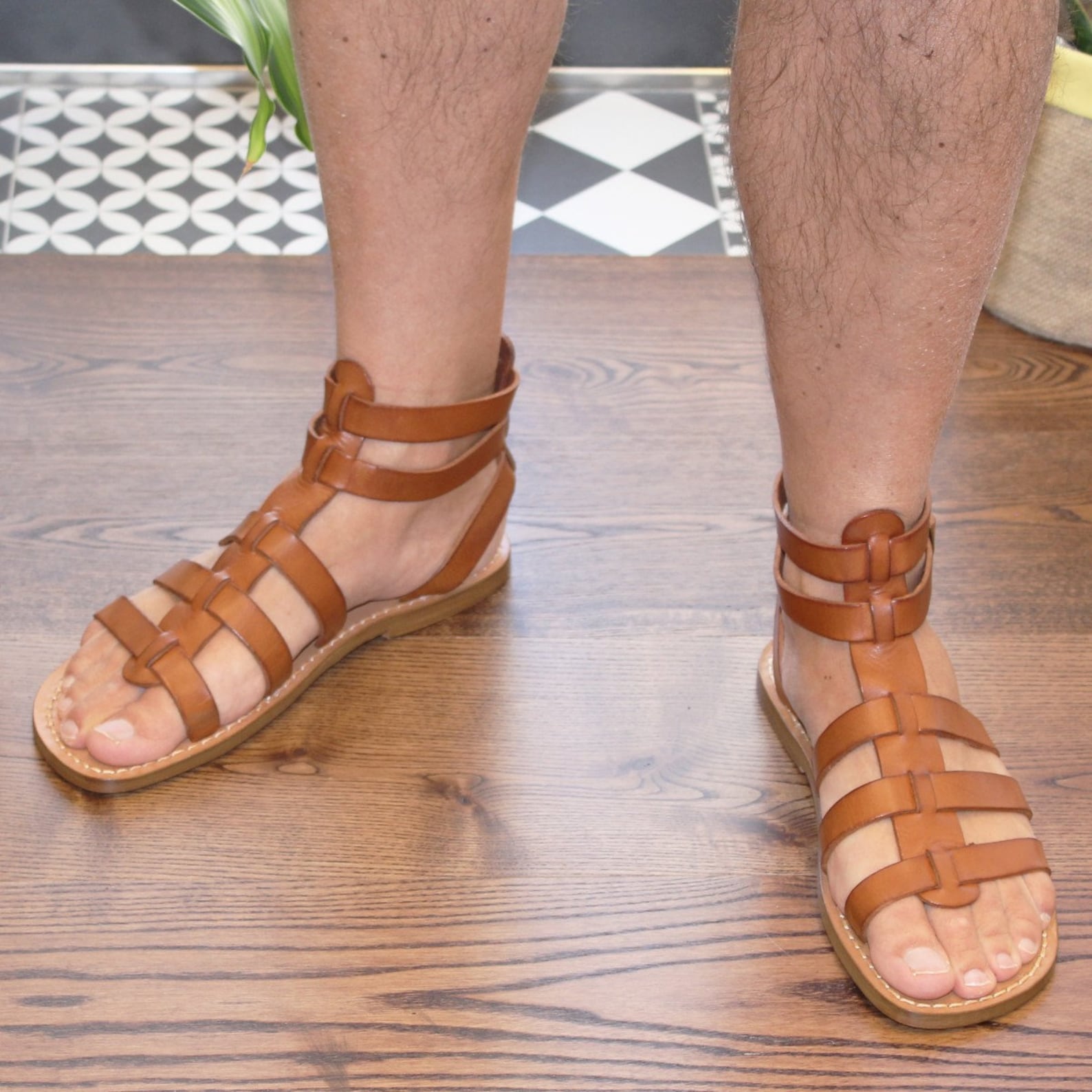 Tan Men's Roman Leather Sandals Handmade in Italy | Gianluca - L ...