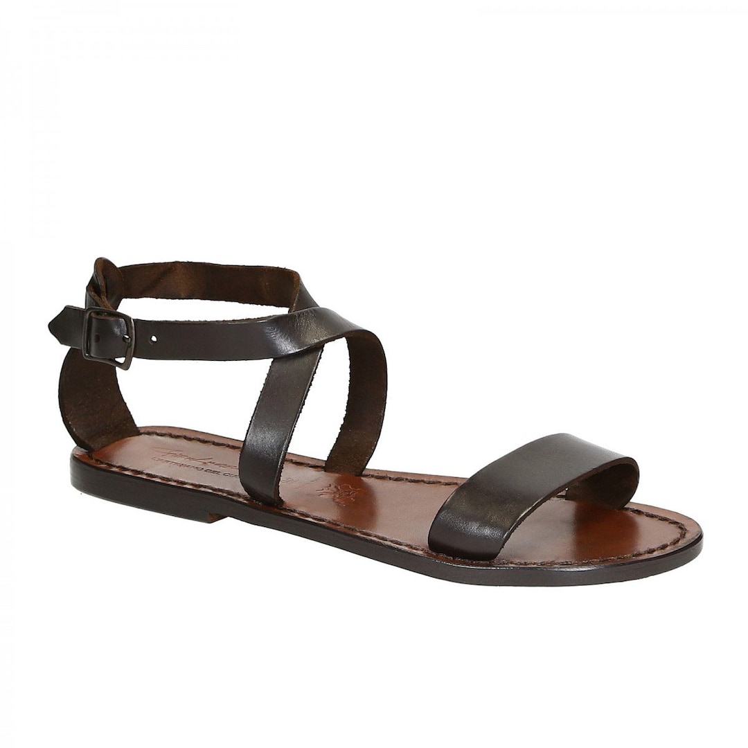 Womens Sandals in Dark Brown Leather Handmade in Italy | Gianluca - L ...