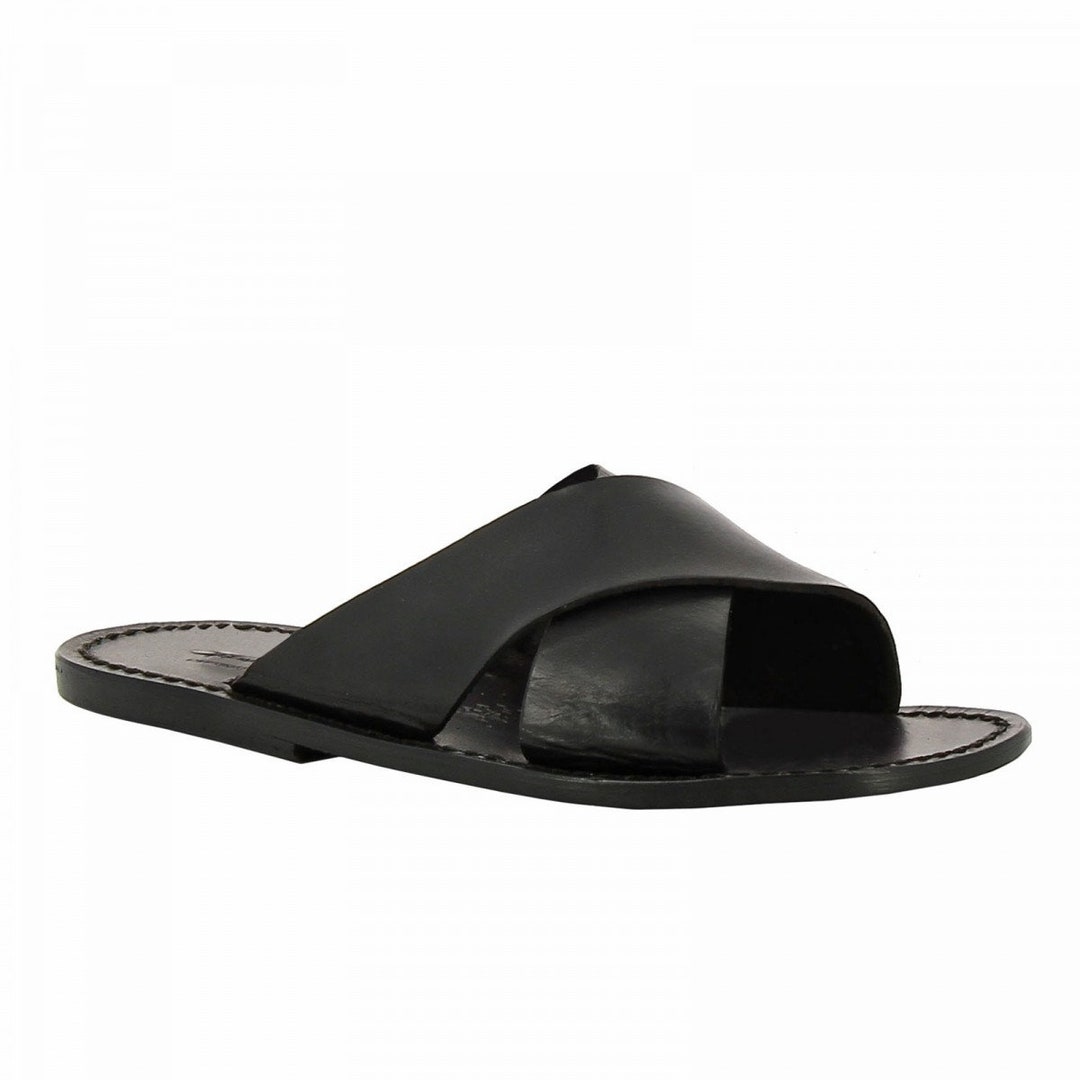 Mens Leather Slippers Handmade in Italy in Black Leather | Gianluca - L ...