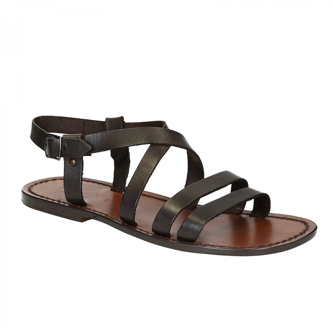 Handmade in Italy Mens Dark Brown Leather Franciscan Sandals | Gianluca ...