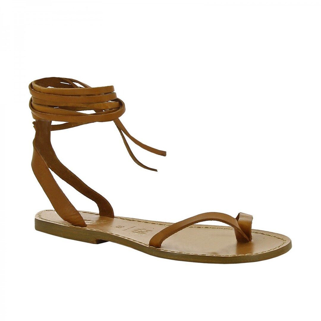 Handmade Flat Strappy Sandals in Tan Calf Leather | Gianluca - L ...