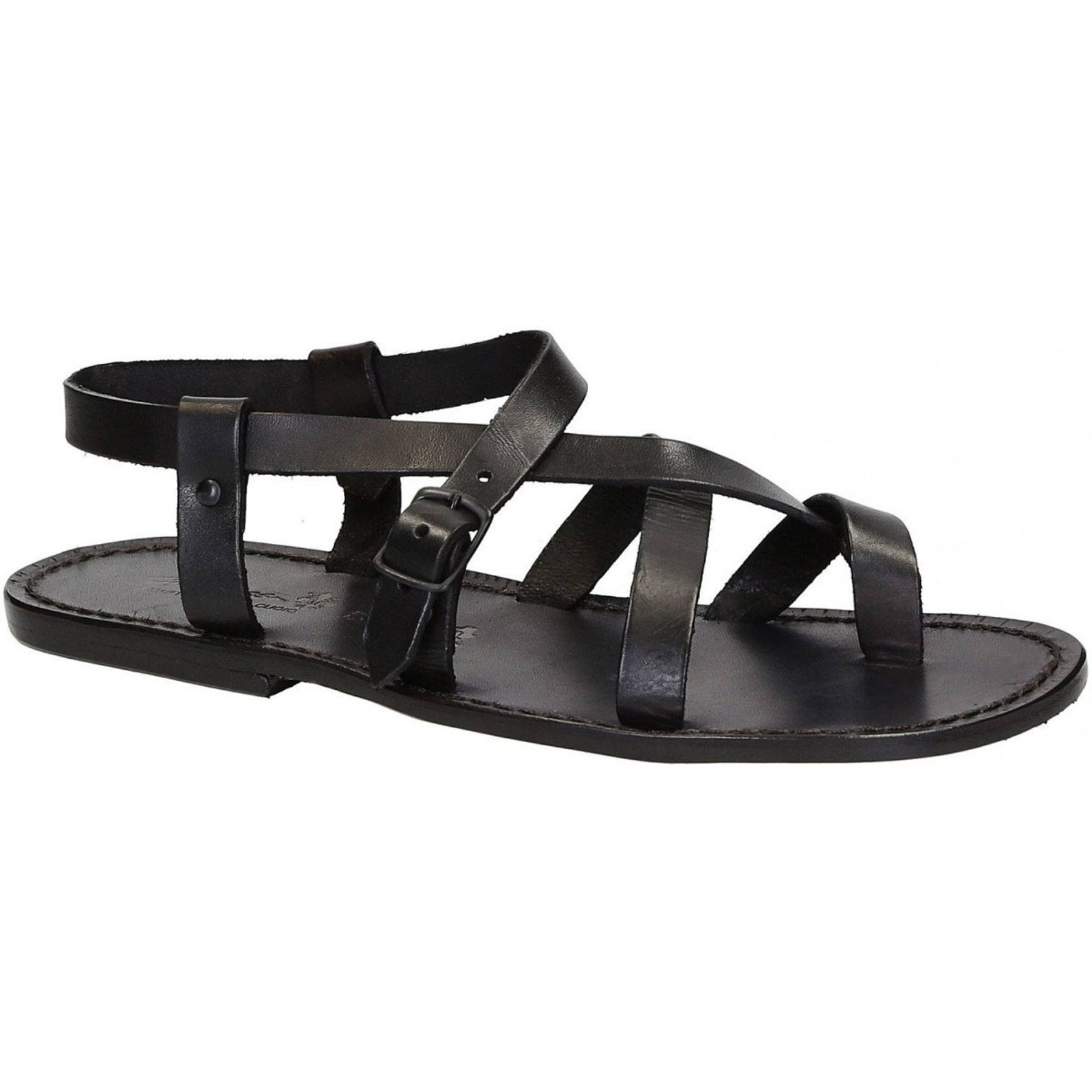 Gladiator Sandals for Men in Black Real Calf Leather | Gianluca - L ...