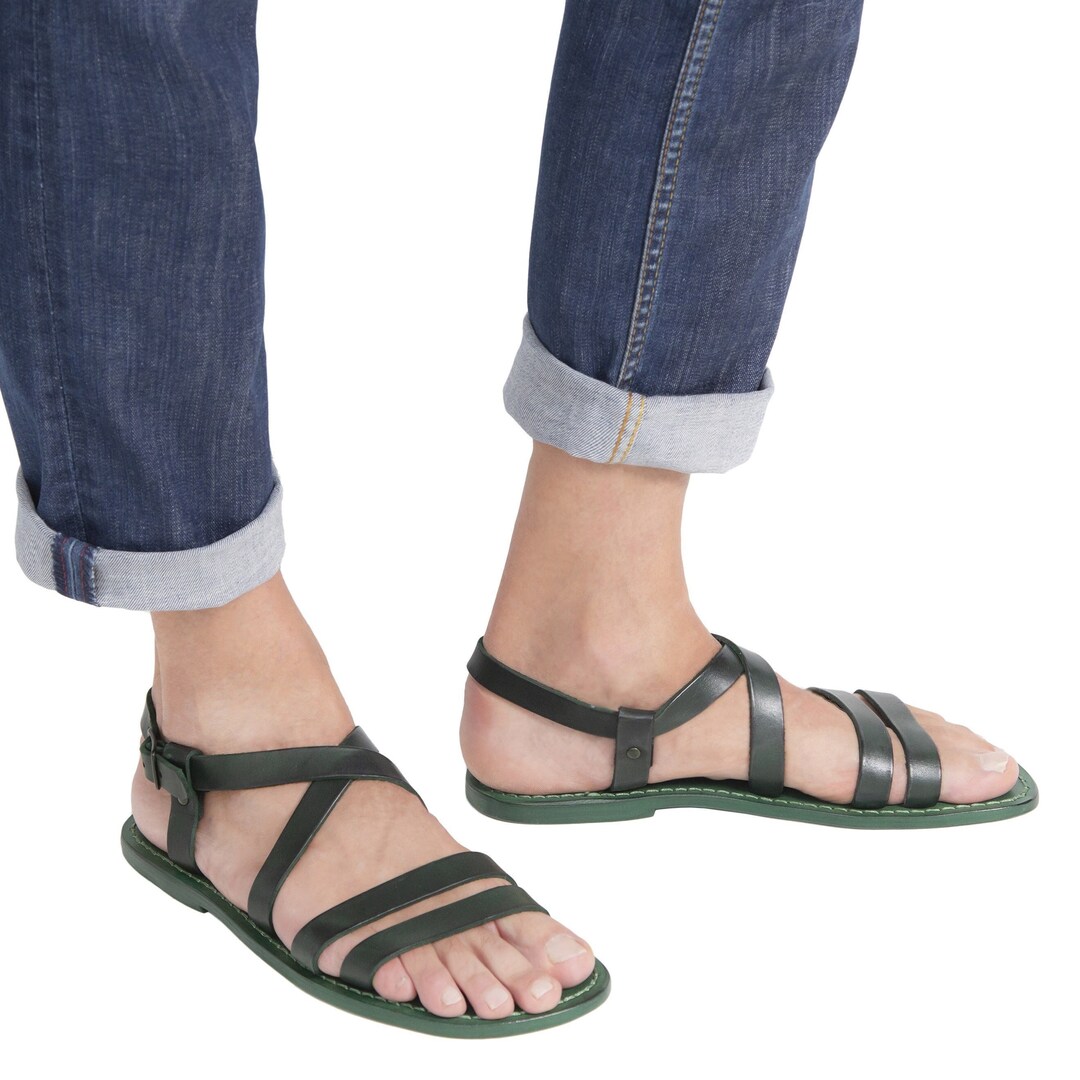 Men's Green Leather Sandals Handmade in Italy | Gianluca - L'artigiano ...