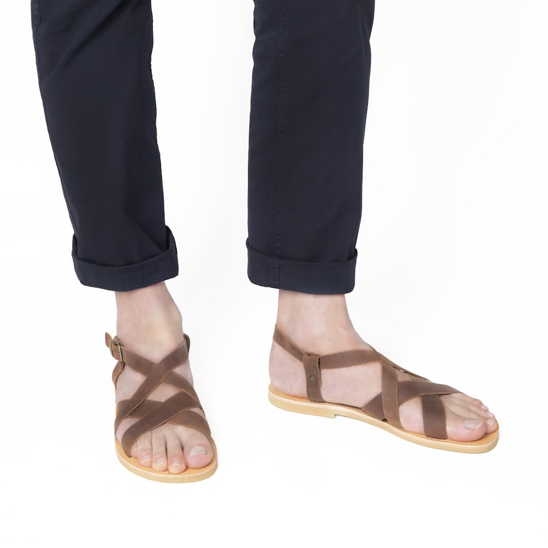 Men's Handmade Thong Sandals in Brown Nubuck Leather Attica Sandals - Etsy