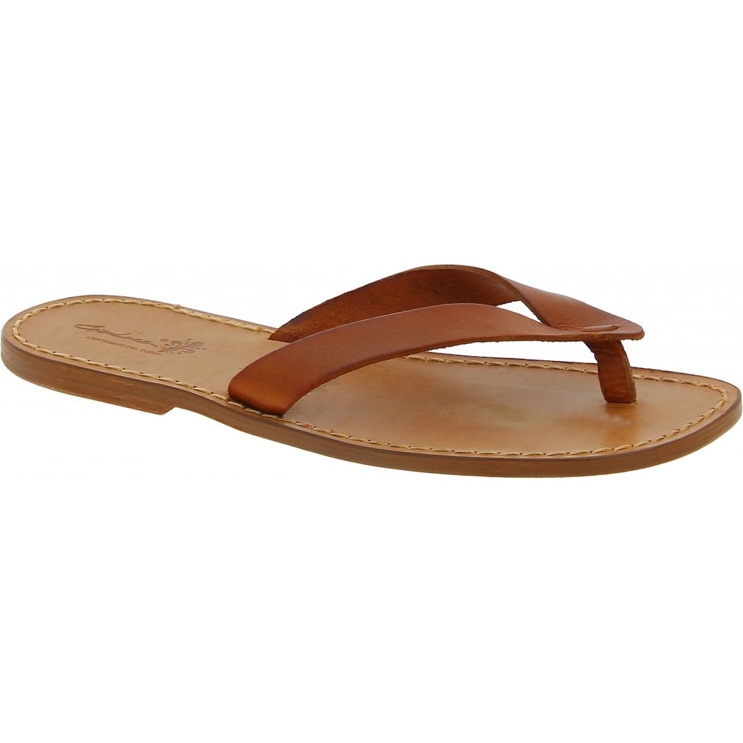 Handmade Tan Leather Thong Sandals for Men Made in Italy | Gianluca - L ...