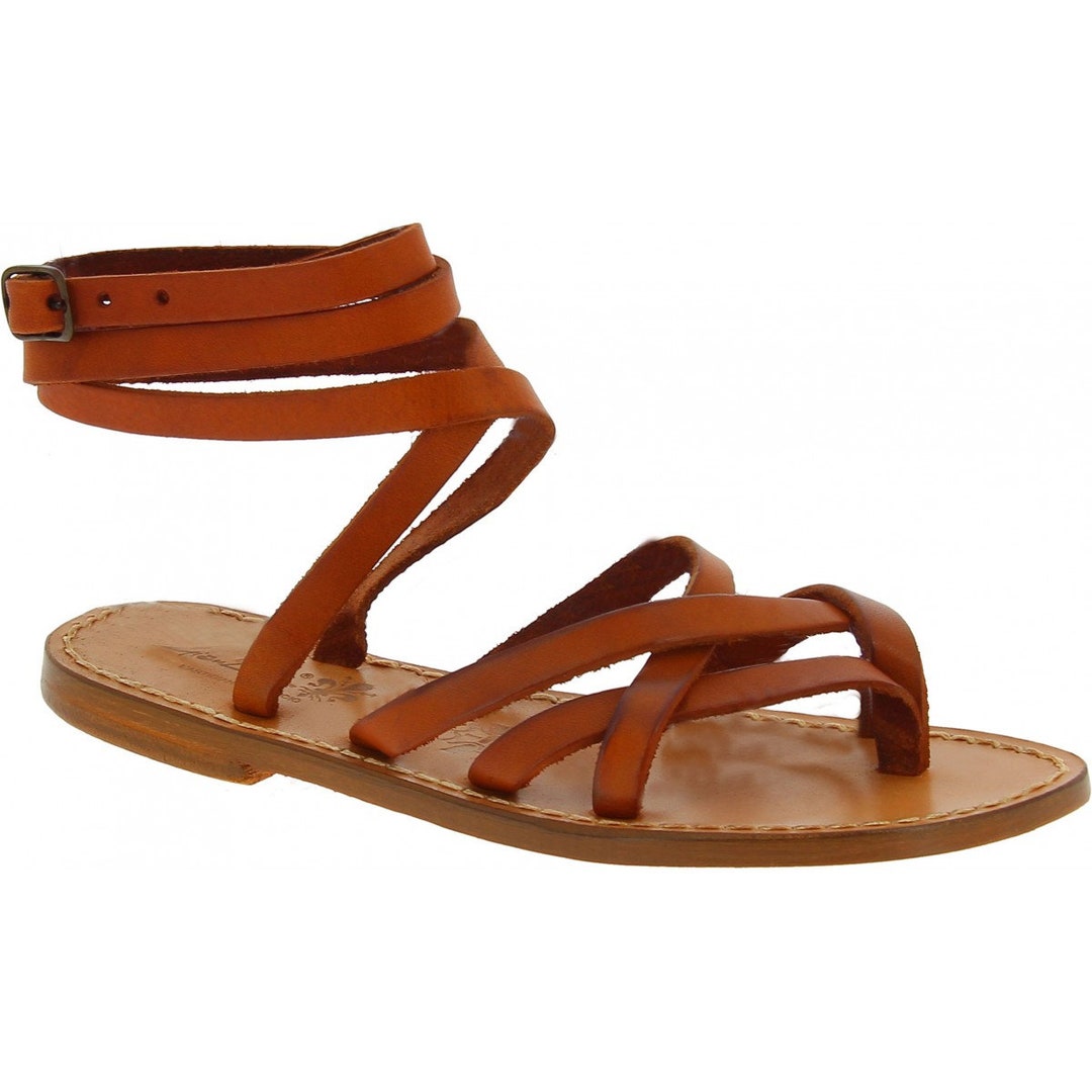 Women's Tan Leather Strappy Sandals Handmade in Italy | Gianluca - L ...