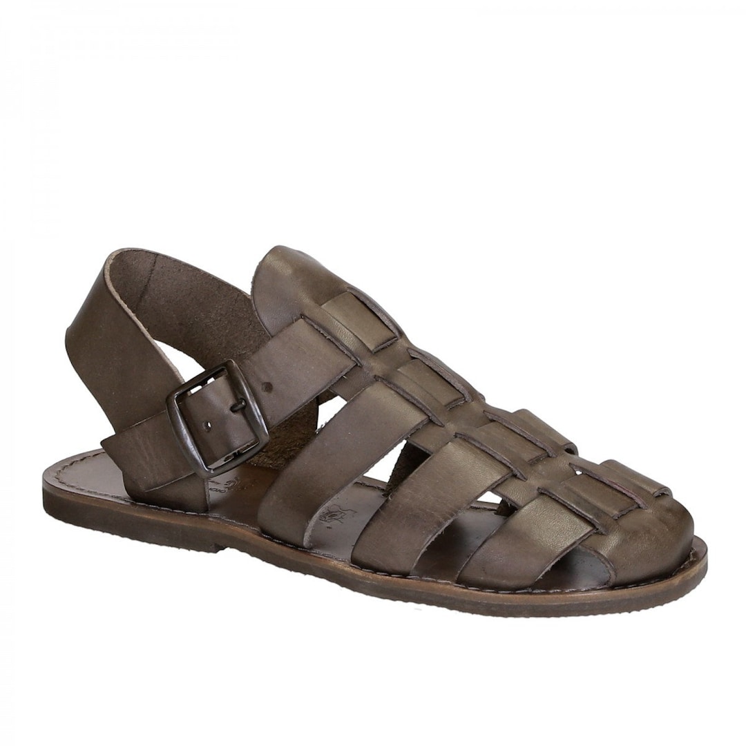Handmade in Italy Men's Franciscan Sandals in Mud Color Leather ...