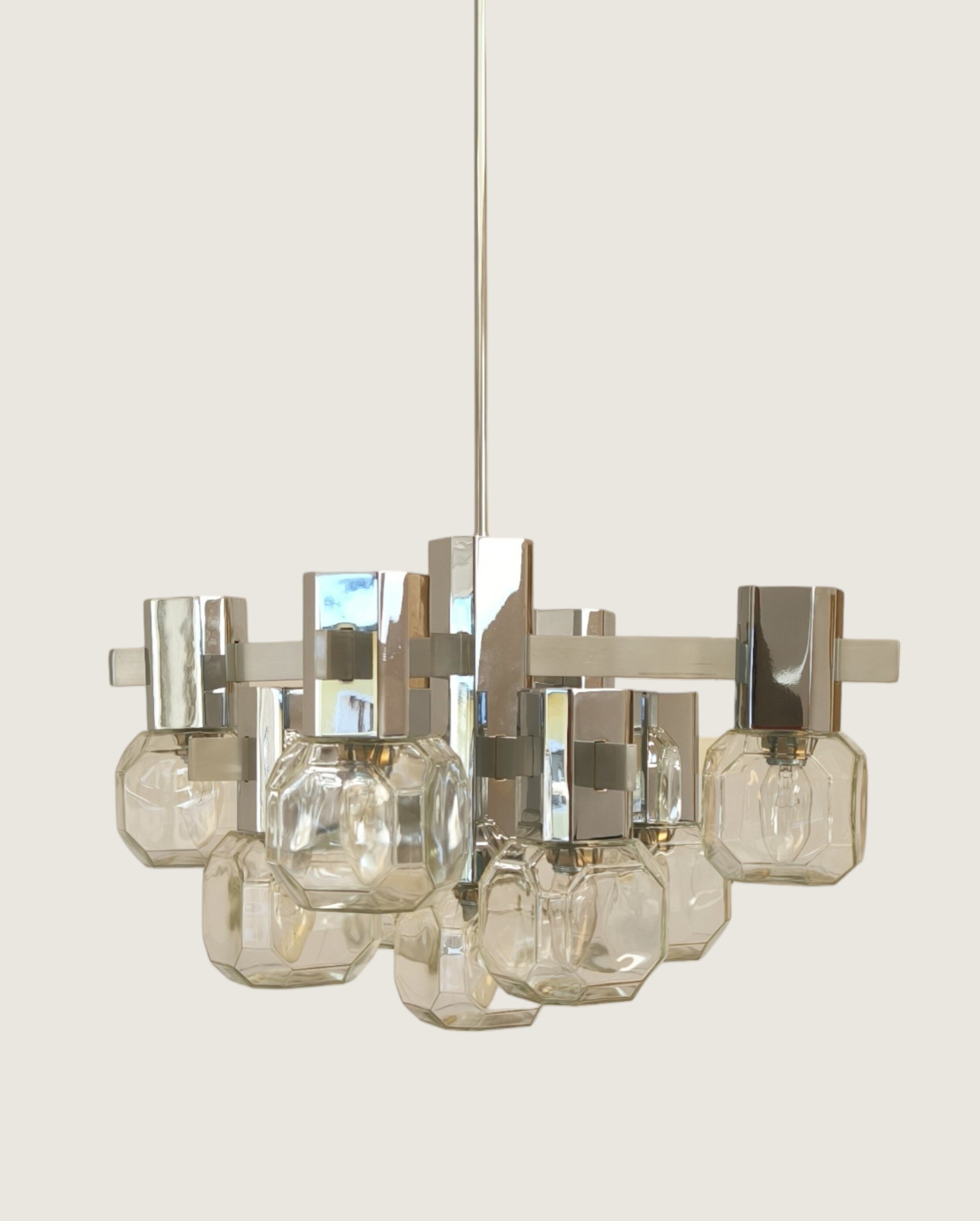 Space Age Chrome and Clear Glass Cubes Chandelier, Prod. by Cosack ...