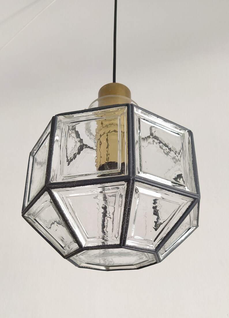 Octagonal Mid-century Design Glass Suspension Light Prod. by - Etsy