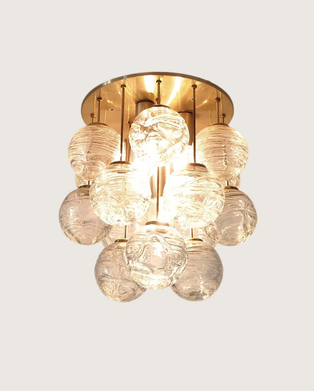 Murano Glass Snowball Flush-mount Light, Prod. by Doria, Germany 1960s ...