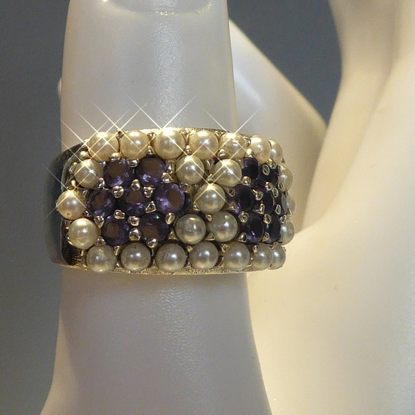 Amethyst Pearl Ring - Etsy