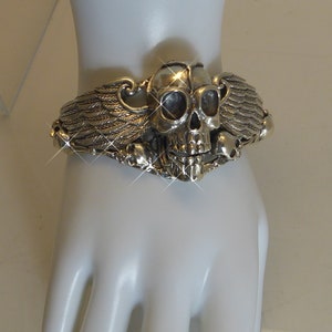 Heavy Solid Silver Winged Skull Bangle - Etsy