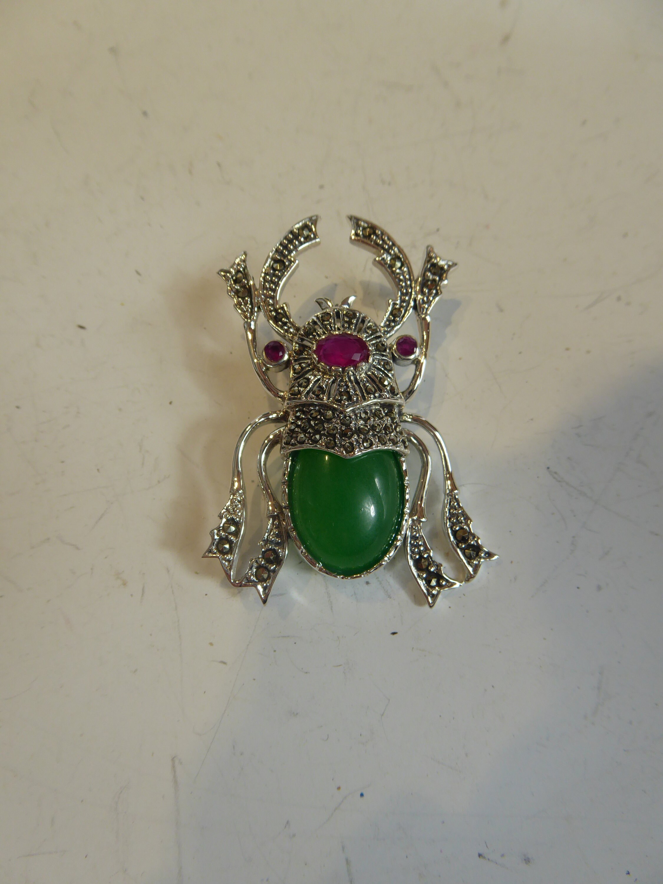 Fine Silver Ruby Jade Set Scarab Beetle Brooch - Etsy UK