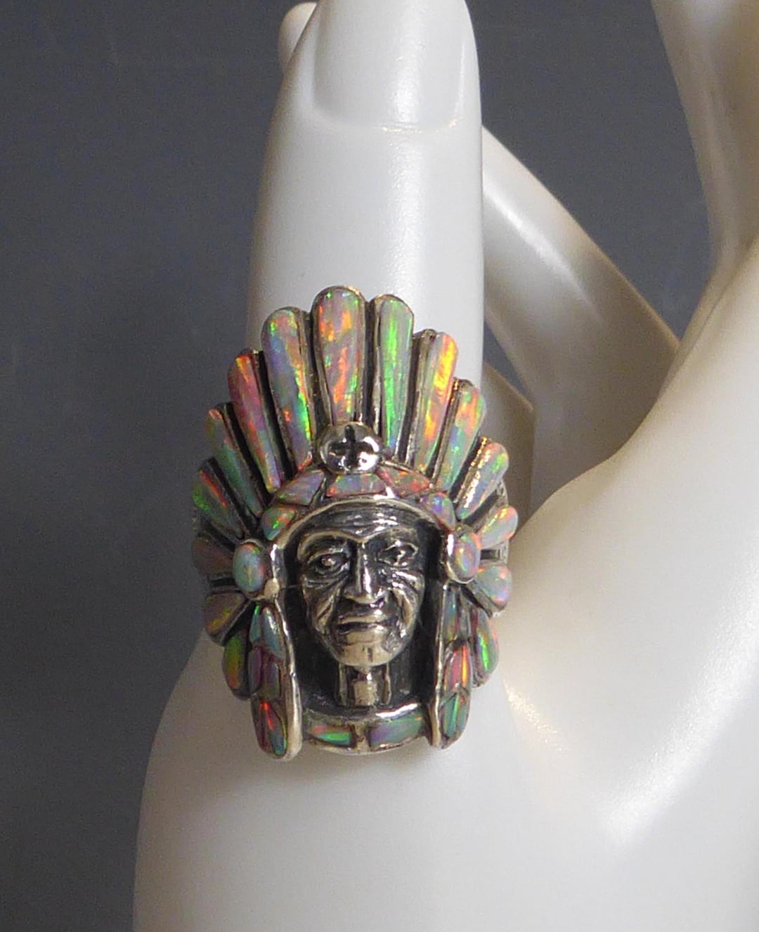 Fine Solid Silver Real Opal Set Indian Chief Ring - Etsy