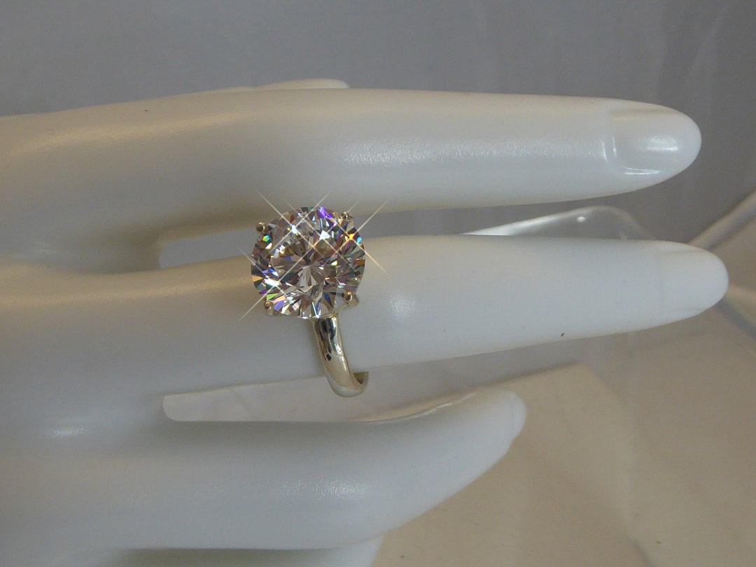Real Silver Large Zircon Solitaire Ring - Etsy UK