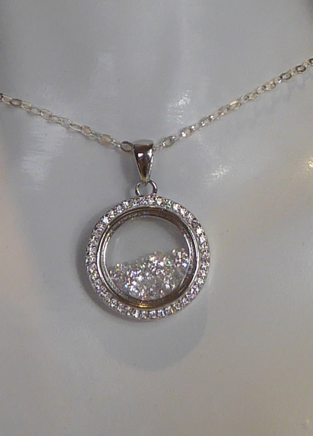 Pretty Solid Silver Floating Crystal Locket Pendant Necklace - Etsy
