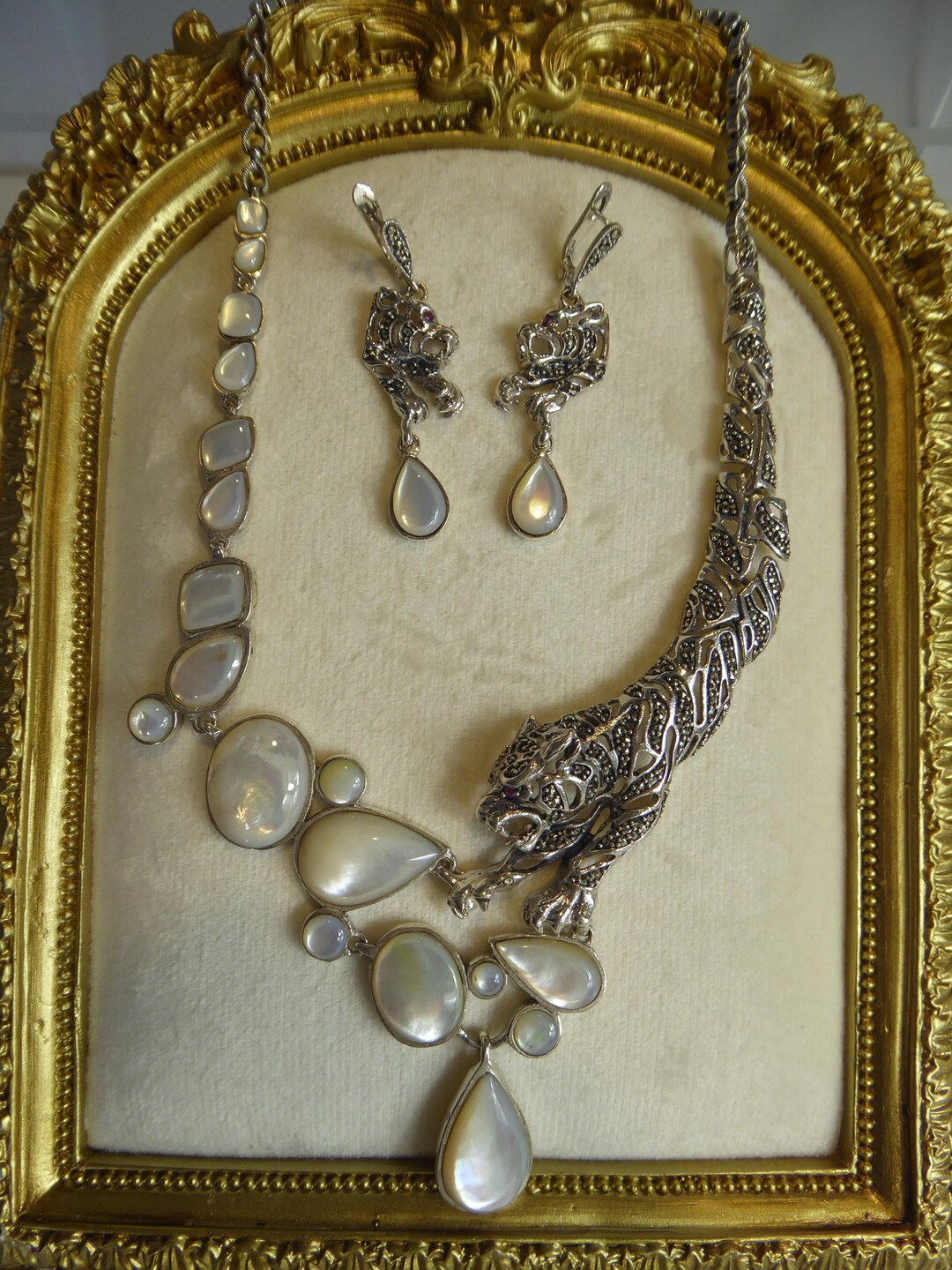 Stunning Solid Silver Art Deco Style Mother of Pearl & Marcasite Set ...