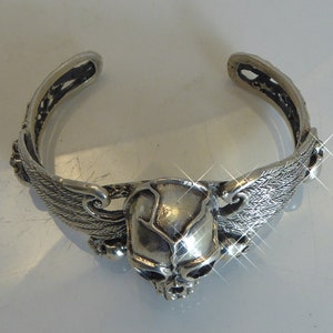 Heavy Solid Silver Winged Skull Bangle - Etsy