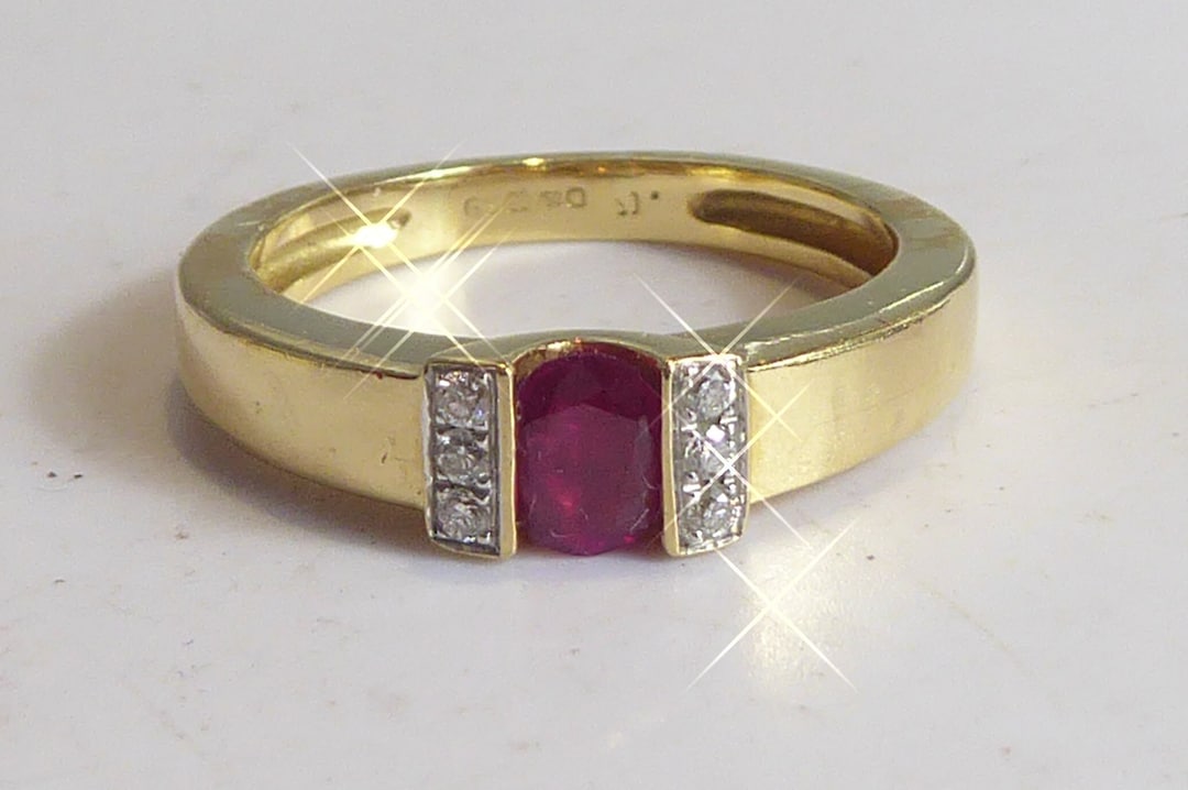Fine 18ct Solid Gold Ruby & Diamond Ring - Etsy