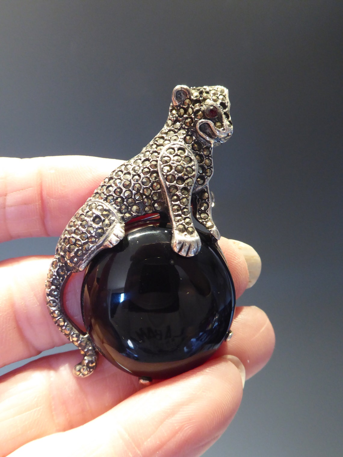 Silver Onyx and Marcasite Art Deco Style Panther Brooch Pendant - Etsy UK
