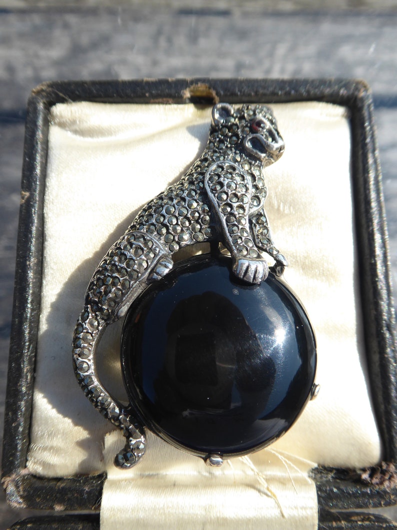 Silver Onyx and Marcasite Art Deco Style Panther Brooch Pendant - Etsy UK