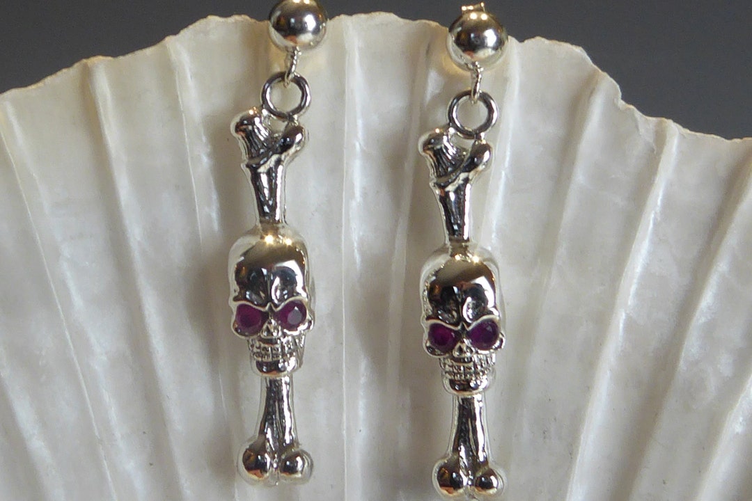 Solid Silver Skull and Bone Design Halloween Earrings - Etsy