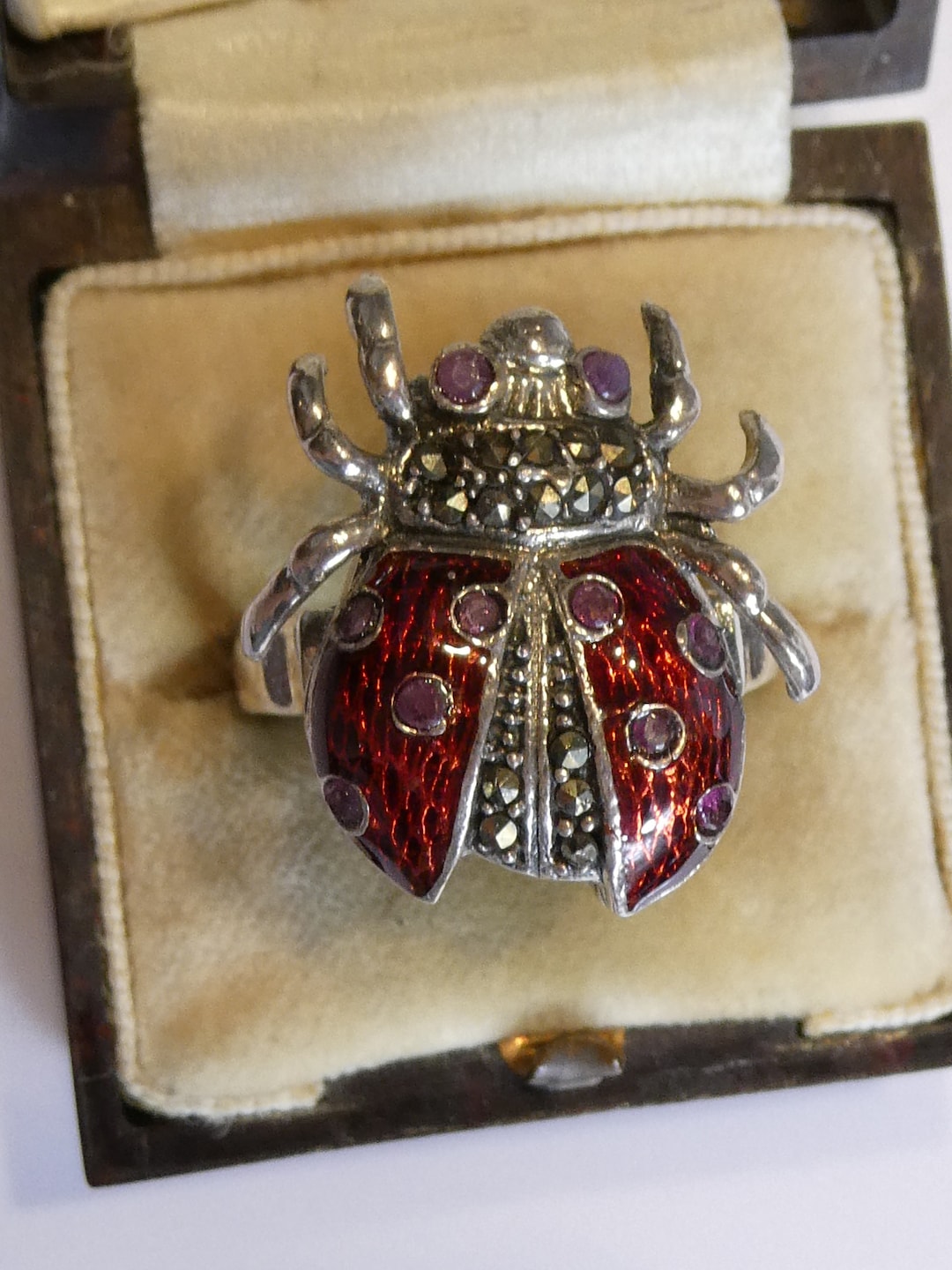 Silver & Enamel Lady Bug Ring Set With Real Rubies - Etsy