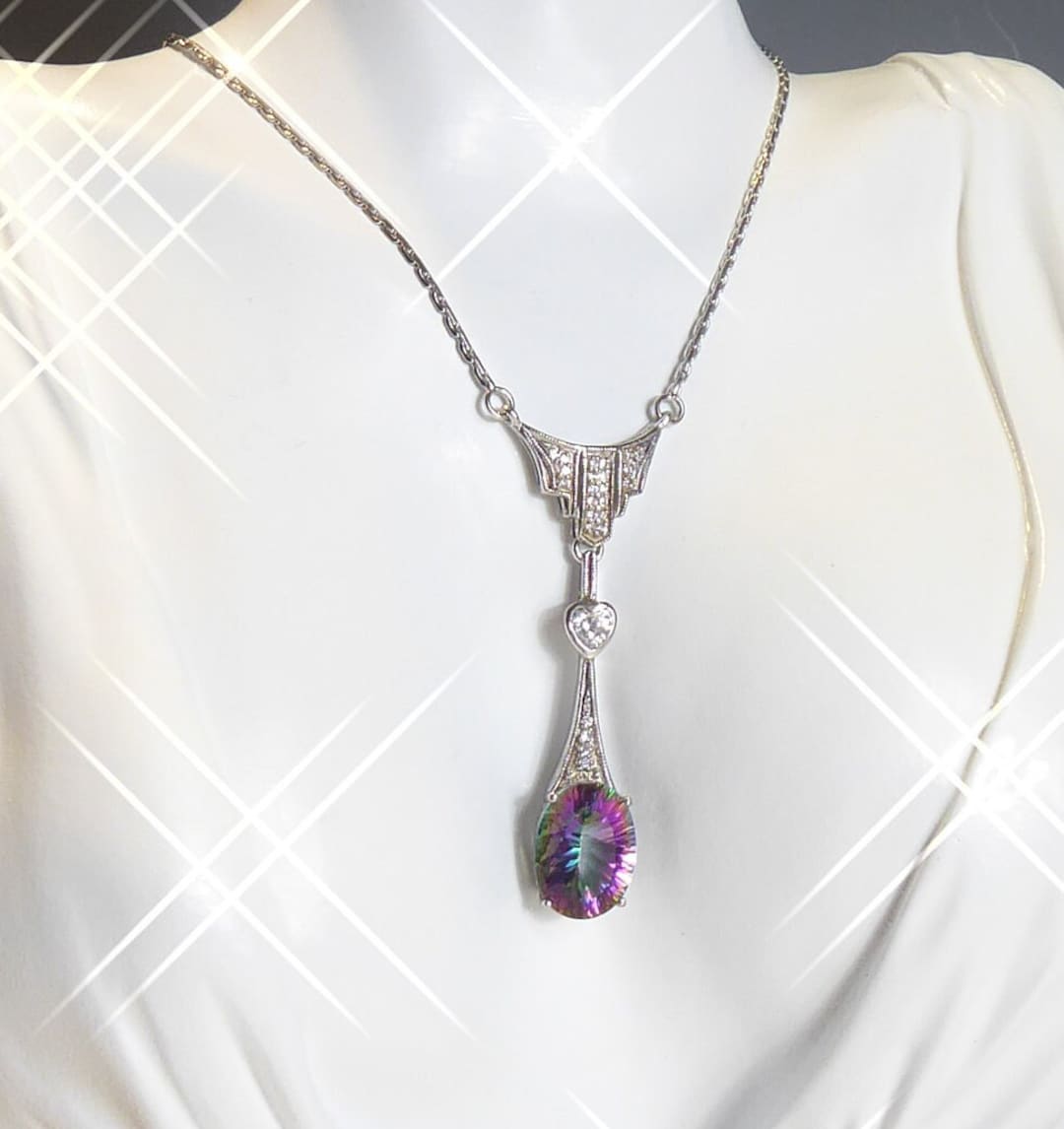 Feinsilber Mystischer Topas Set Art Deco Design Halskette - Etsy.de