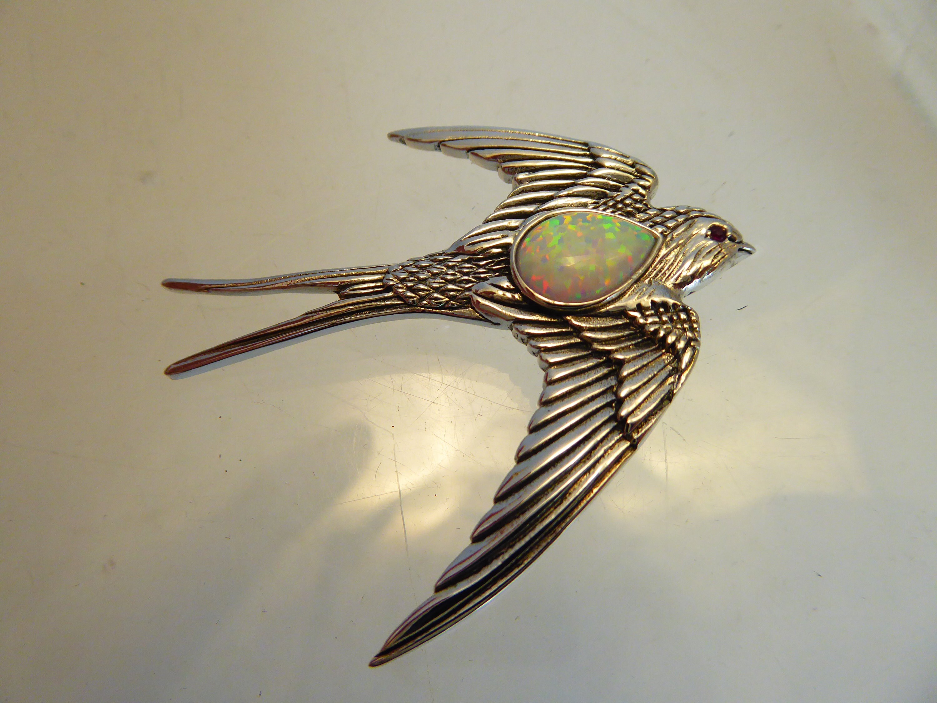 Fine Solid Silver Flying Swallow Bird Brooch set with Opal & | Etsy