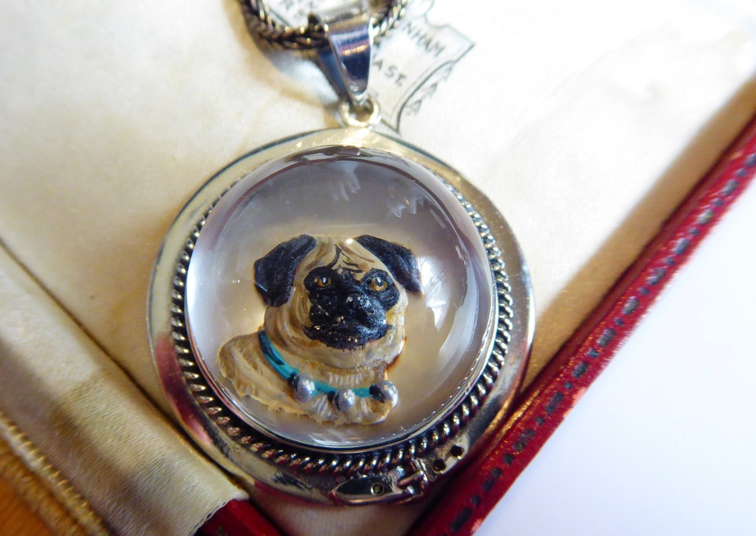 Fine Solid Silver Pug Dog Essex Intaglio Crystal in Collar Style Mount ...