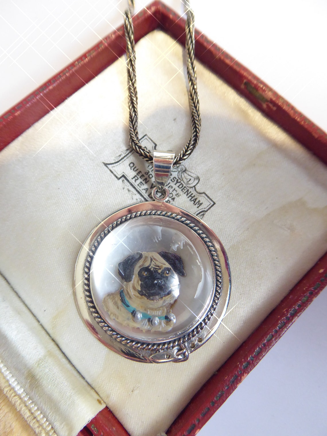 Fine Solid Silver Pug Dog Essex Intaglio Crystal in Collar Style Mount ...